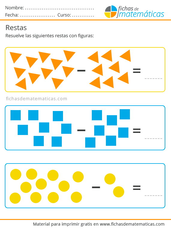 Restas para Primaria. Descargar Fichas Gratis en PDF