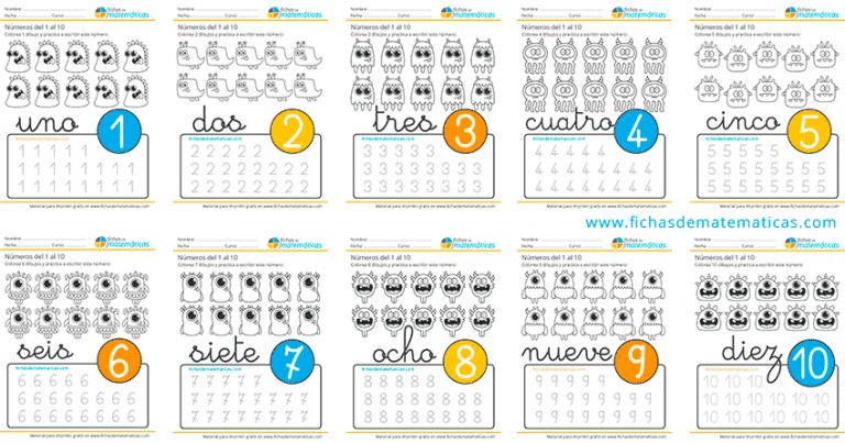 Números del 1 al 10. Fichas de Matemáticas para Aprender a Contar