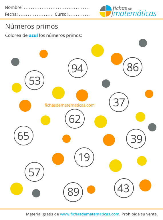 Números Primos del 1 al 100. Fichas con ejercicios gratis 【PDF】