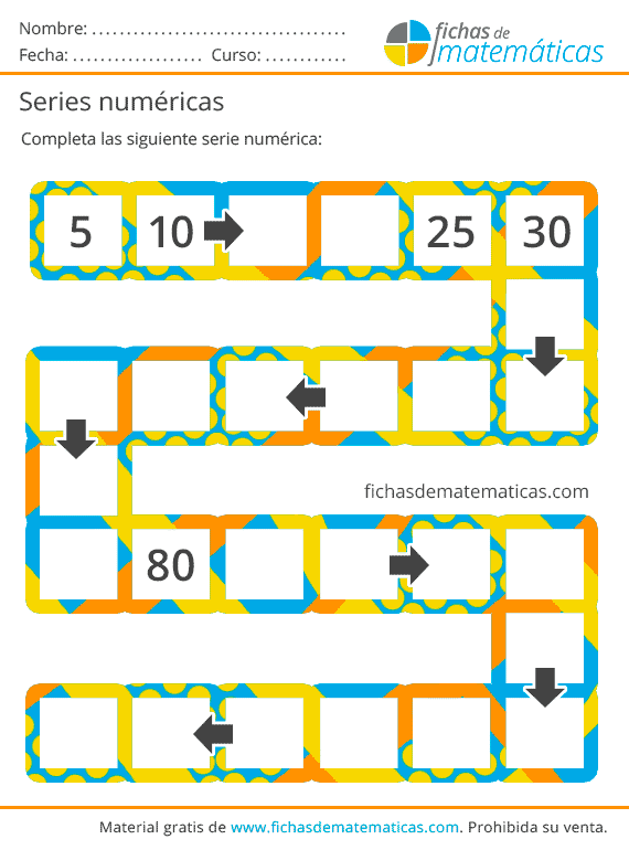 Series Numéricas para Niños. Descarga Ejercicios en PDF Gratis.