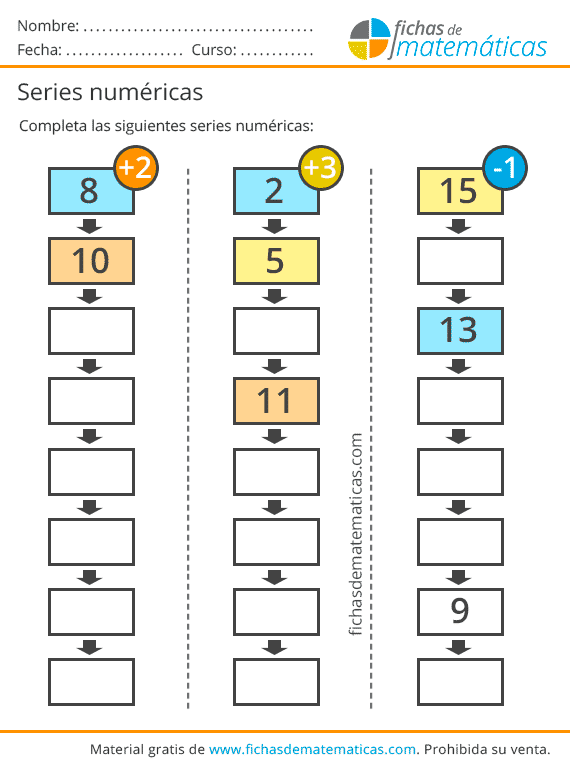 Series Numéricas para Niños. Descarga Ejercicios en PDF Gratis.