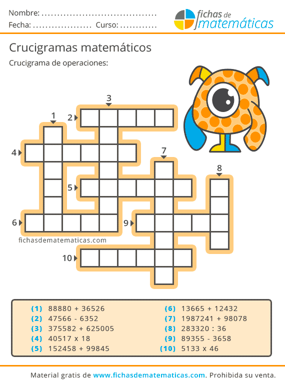 Crucigramas Matemáticos. Descarga Pasatiempos con Numeros【PDF】