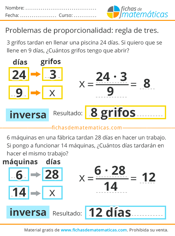 Regla de Tres Simple Directa e Inversa + Ejercicios y Problemas【PDF】