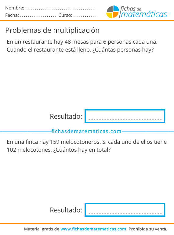 Problemas de Multiplicación - Descargar PDF de Matemáticas GRATIS