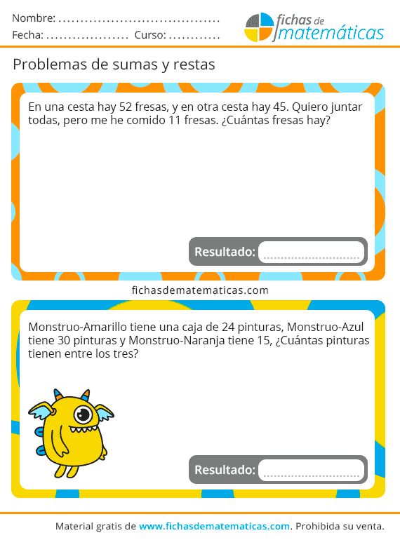 Problemas de Sumas y Restas para Primaria - Descargar PDF Gratis