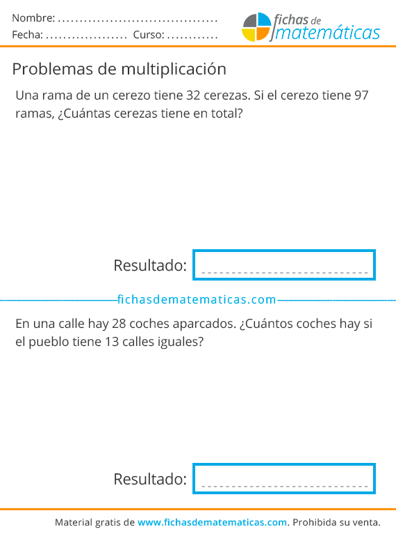 Problemas de Multiplicación - Descargar PDF de Matemáticas GRATIS