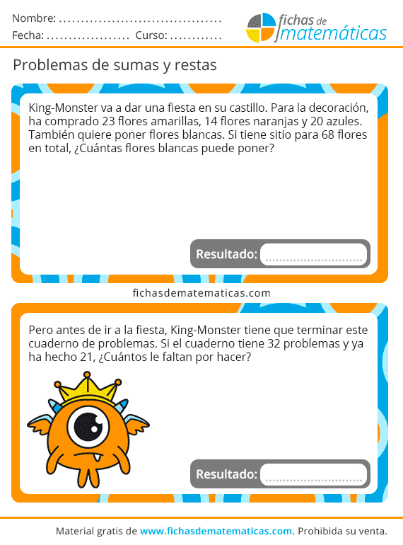 Problemas de Sumas y Restas para Primaria - Descargar PDF Gratis