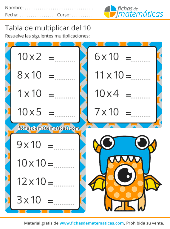 Hoja De Trabajo Para Multiplicar Por 10