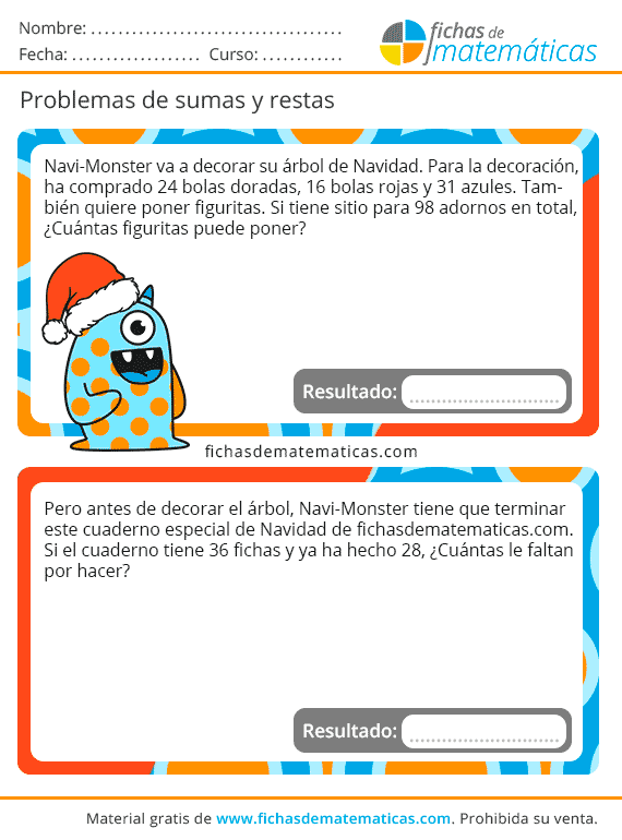 Especial Navidad - Fichas de matemáticas