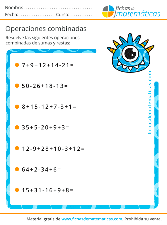 Operaciones combinadas - Fichas de matemáticas