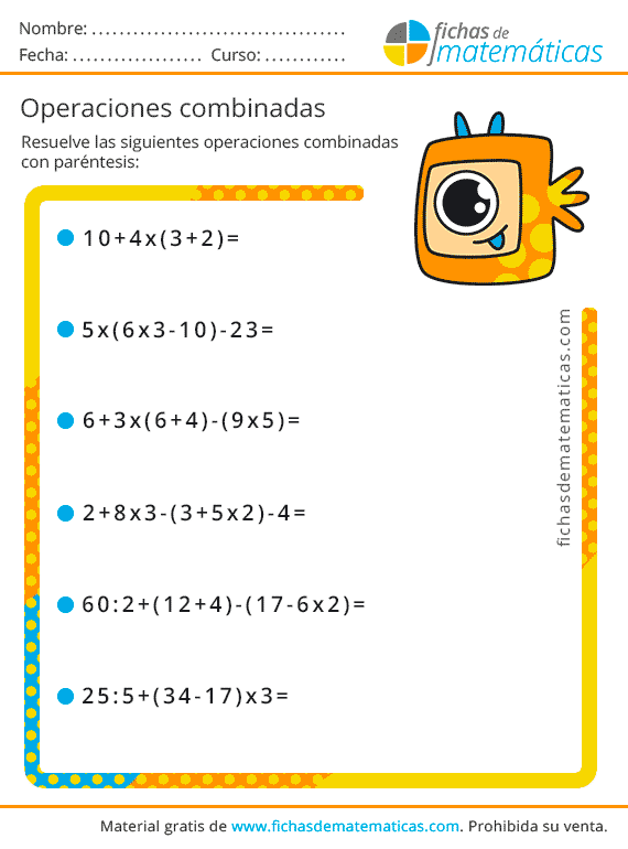Operaciones combinadas - Fichas de matemáticas