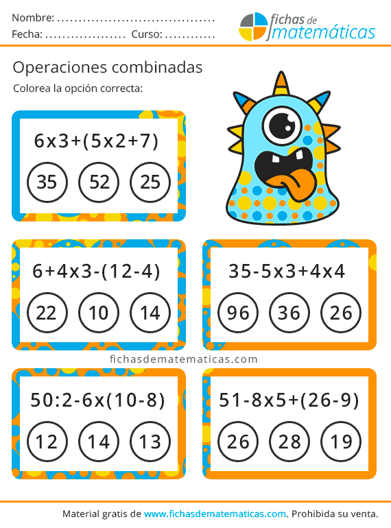 Operaciones combinadas - Fichas de matemáticas