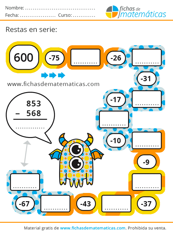 Restas para Primaria. Descargar Fichas Gratis en PDF