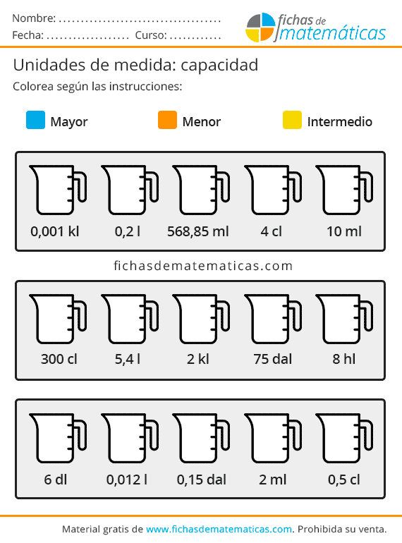Unidades de capacidad - Fichas de matemáticas