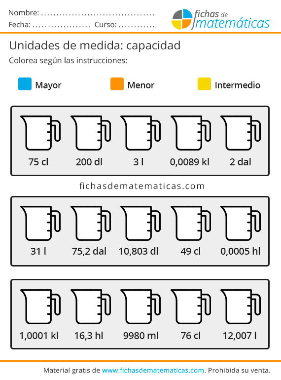 Unidades de capacidad - Fichas de matemáticas