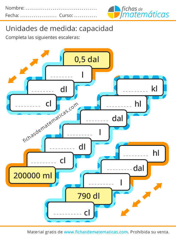 Unidades de capacidad - Fichas de matemáticas