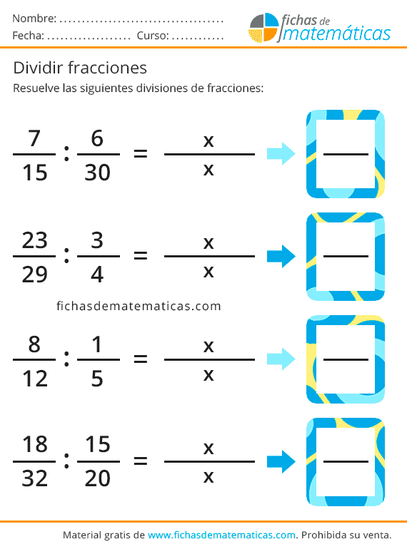 Dividir fracciones - Fichas de matemáticas
