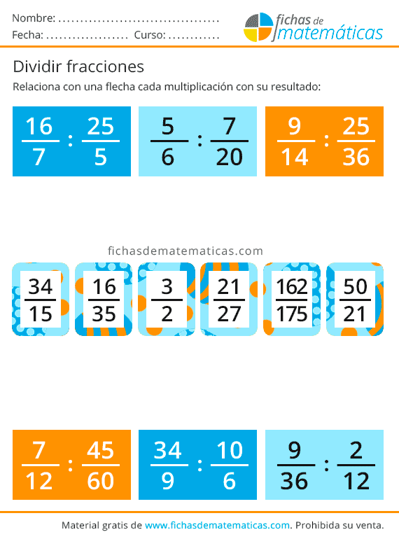 Dividir fracciones - Fichas de matemáticas