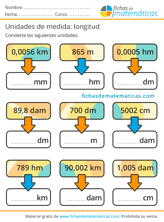 Unidades de longitud - Fichas de matemáticas