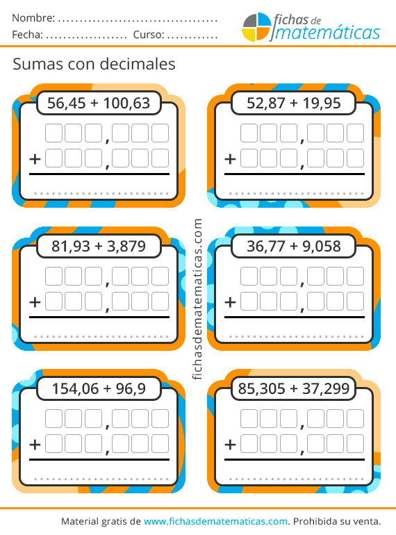 Como Sumar Decimales - Ejercicios de Suma con Decimales PDF