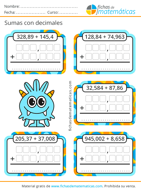 Como Sumar Decimales - Ejercicios de Suma con Decimales PDF