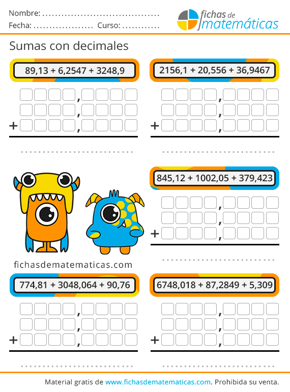 Como Sumar Decimales - Ejercicios de Suma con Decimales PDF