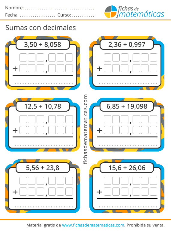 Como Sumar Decimales - Ejercicios de Suma con Decimales PDF